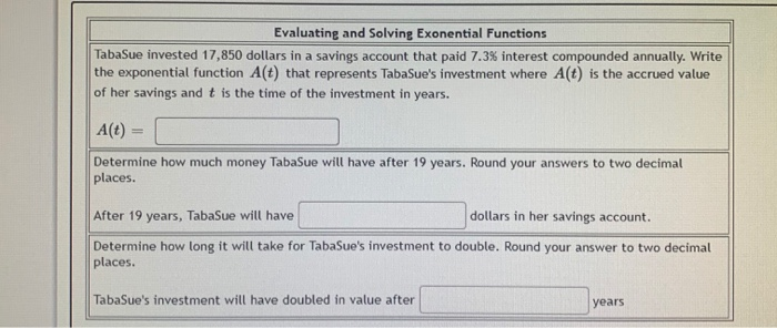 Solved Evaluating and Solving Exonential Functions TabaSue | Chegg.com