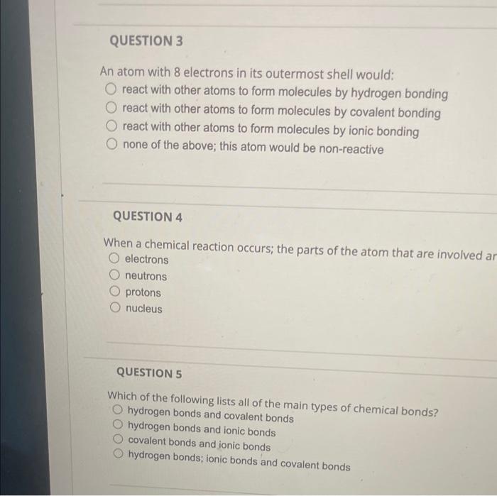 Solved QUESTION 1 Covalent bonds occur between ions with | Chegg.com