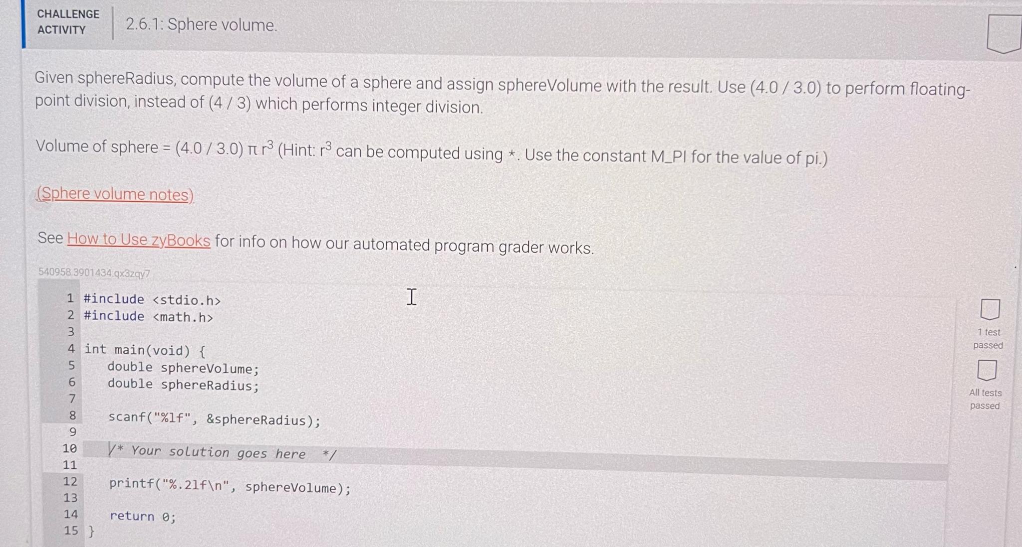 Solved Challengeactivity261 Sphere Volumegiven 