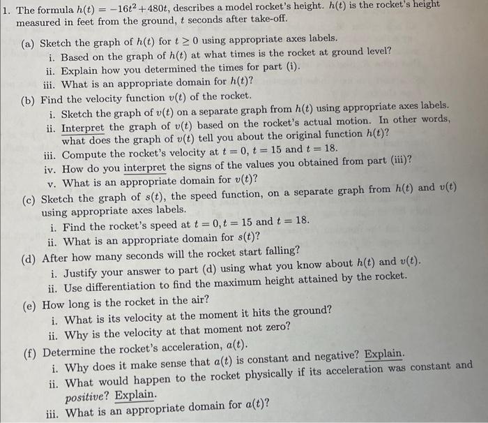 Solved The formula h(t)=−16t2+480t, describes a model | Chegg.com