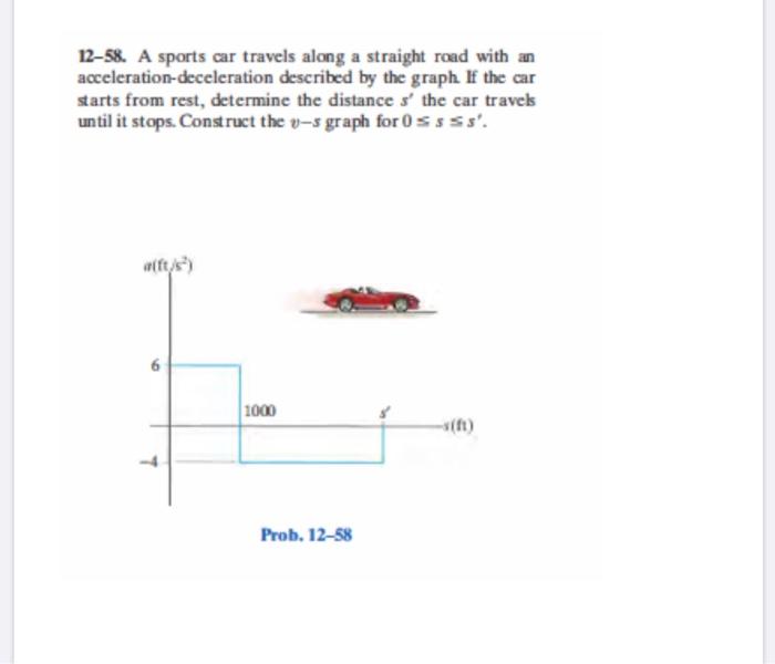 Solved 12-58. A sports car travels along a straight road | Chegg.com
