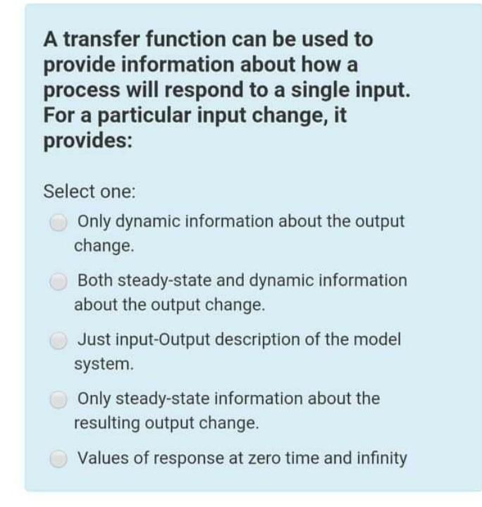 Solved A transfer function can be used to provide | Chegg.com