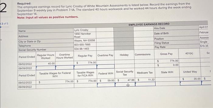 Solved Required: The employee earnings record for Lyric | Chegg.com
