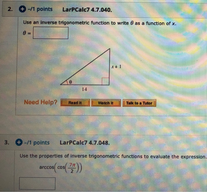 Solved 2 Use An Inverse Trigonometric Function To Write Chegg