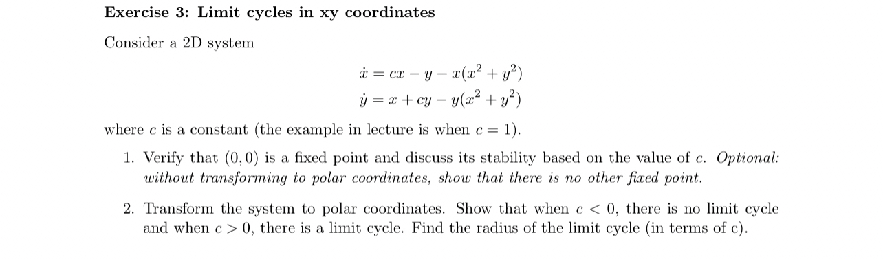 Solved Exercise 3: Limit cycles in xy coordinatesConsider a | Chegg.com