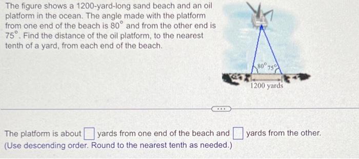 Solved The figure shows a 1200 -yard-long sand beach and an | Chegg.com