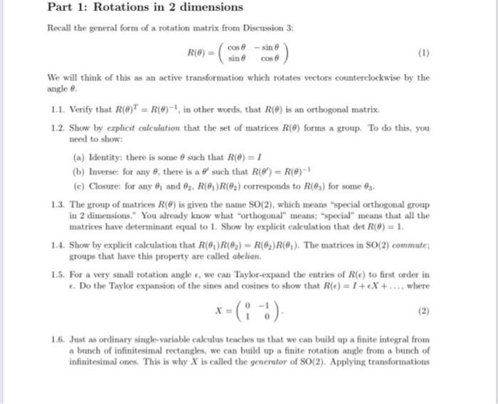 Solved Part 1: Rotations in 2 dimensions Recall the general | Chegg.com