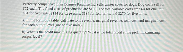 Solved Perfectly competitive firm Doggies Paradise Inc. | Chegg.com