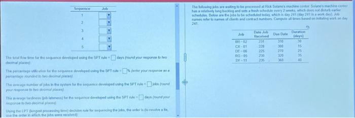 Solved Sequence 1 2 3 4 Job T The total flow time for the | Chegg.com