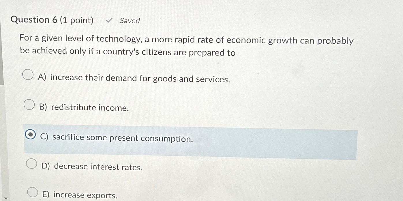 Solved Question 6 (1 ﻿point) ﻿SavedFor a given level of | Chegg.com