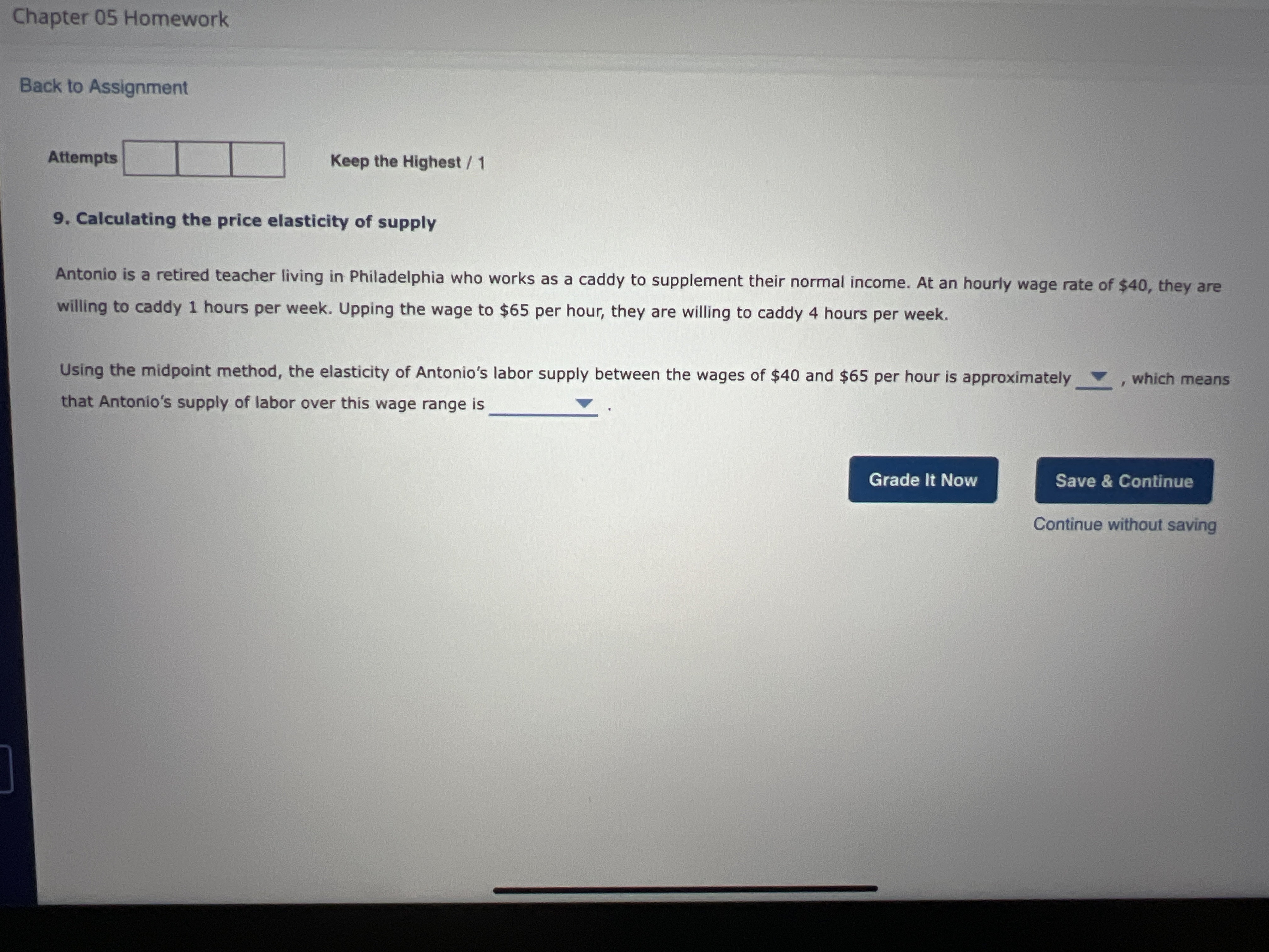 Solved Calculating the price elasticity of supplyAntonio is | Chegg.com