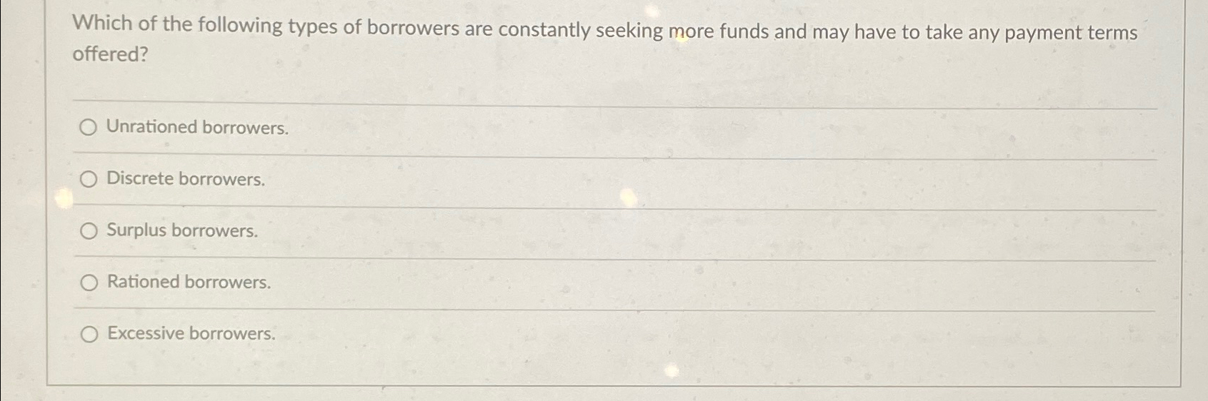 Solved Which of the following types of borrowers are | Chegg.com