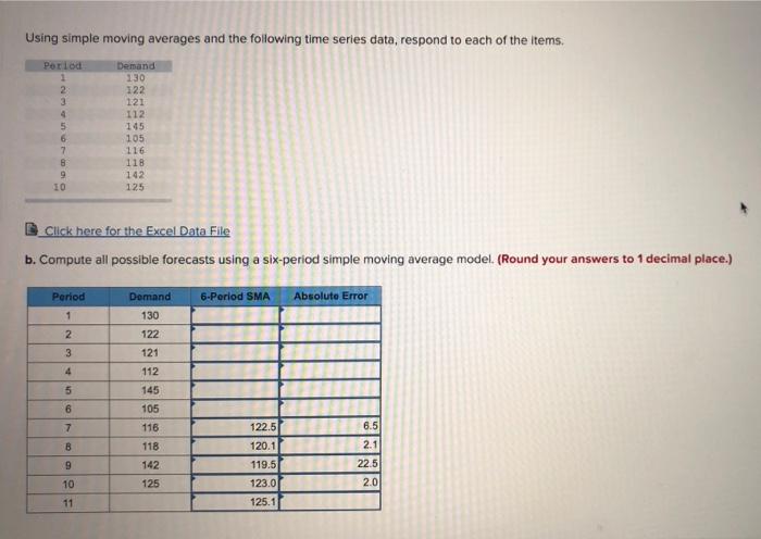 Solved Using simple moving averages and the following time | Chegg.com