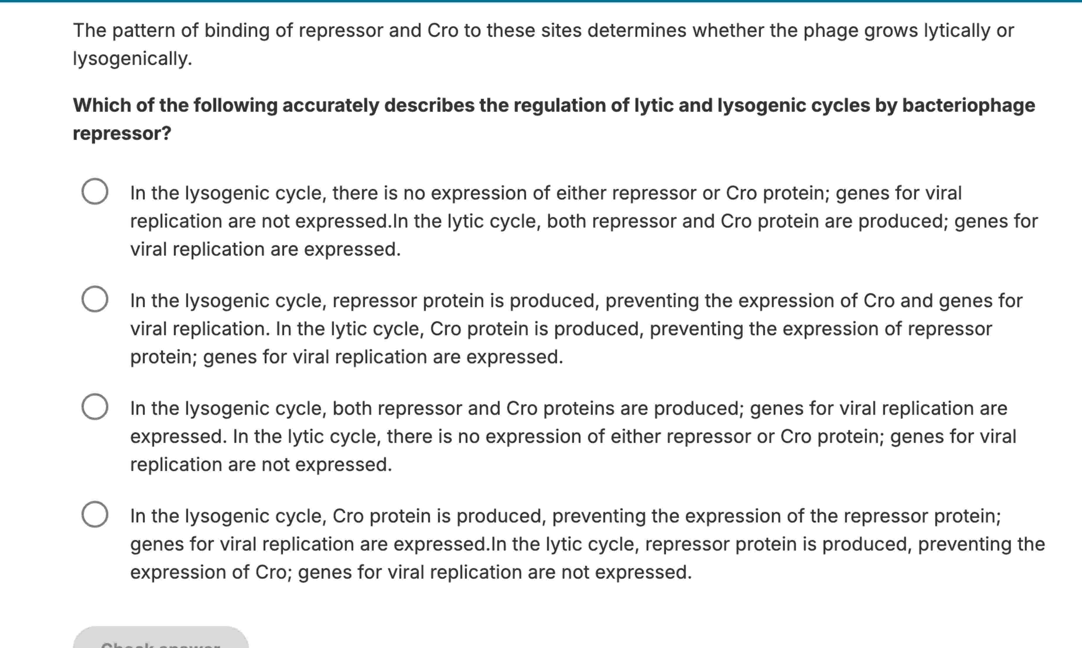 Solved The pattern of binding of repressor and Cro to these | Chegg.com
