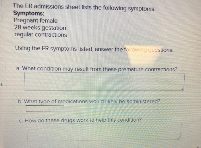Solved The ER admissions sheet lists the following symptoms: | Chegg.com