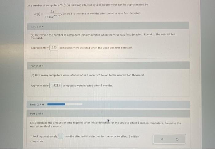 Solved The number of computers (on millions) infected by a | Chegg.com