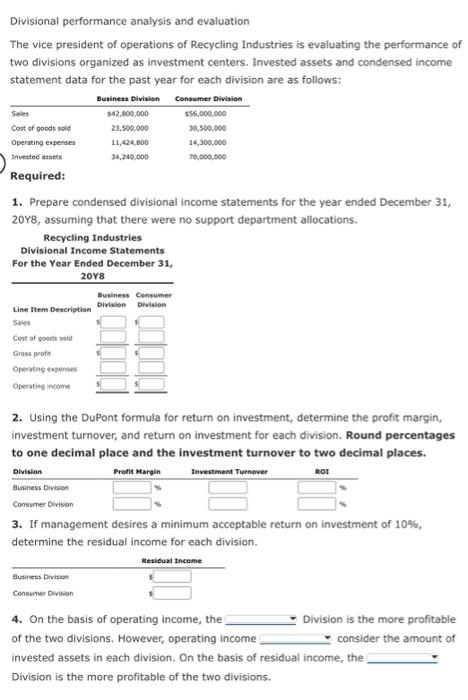 Solved Divisional performance analysis and evaluation The | Chegg.com