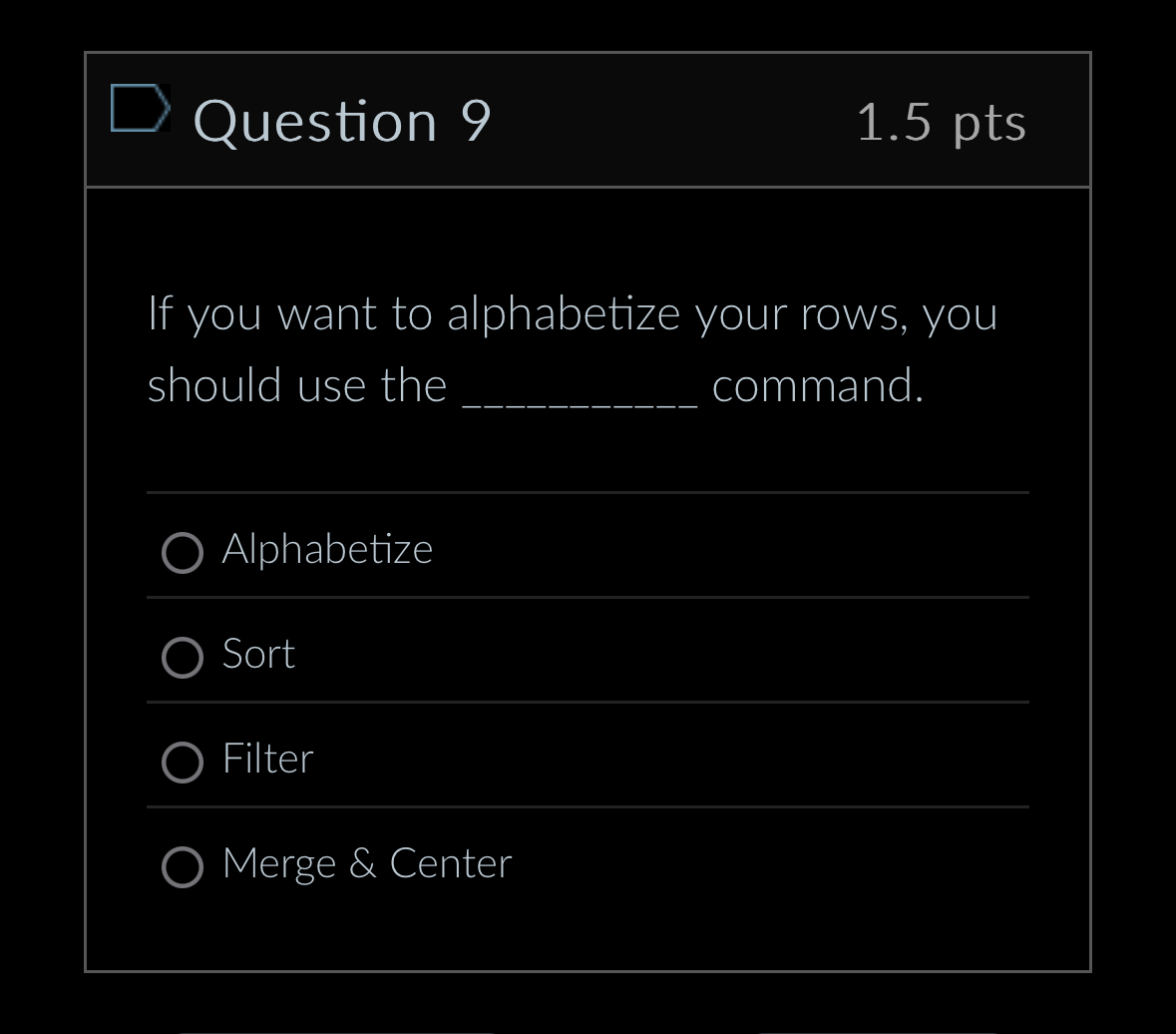 Solved Question 91.5 ptsIf you want to alphabetize your | Chegg.com Solved Question 91.5 ptsIf you want to alphabetize your | Chegg.com