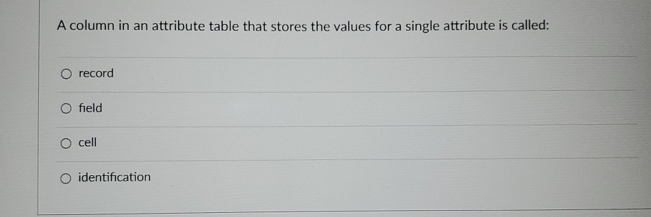 Solved A column in an attribute table that stores the values | Chegg.com