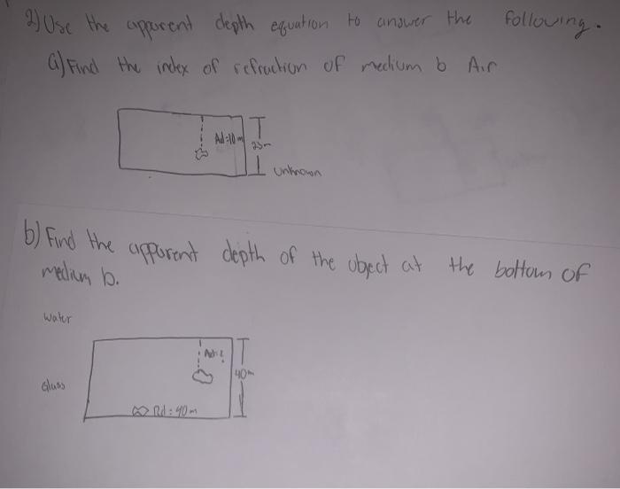 Solved following. 2) Use the apporent depth equation to | Chegg.com