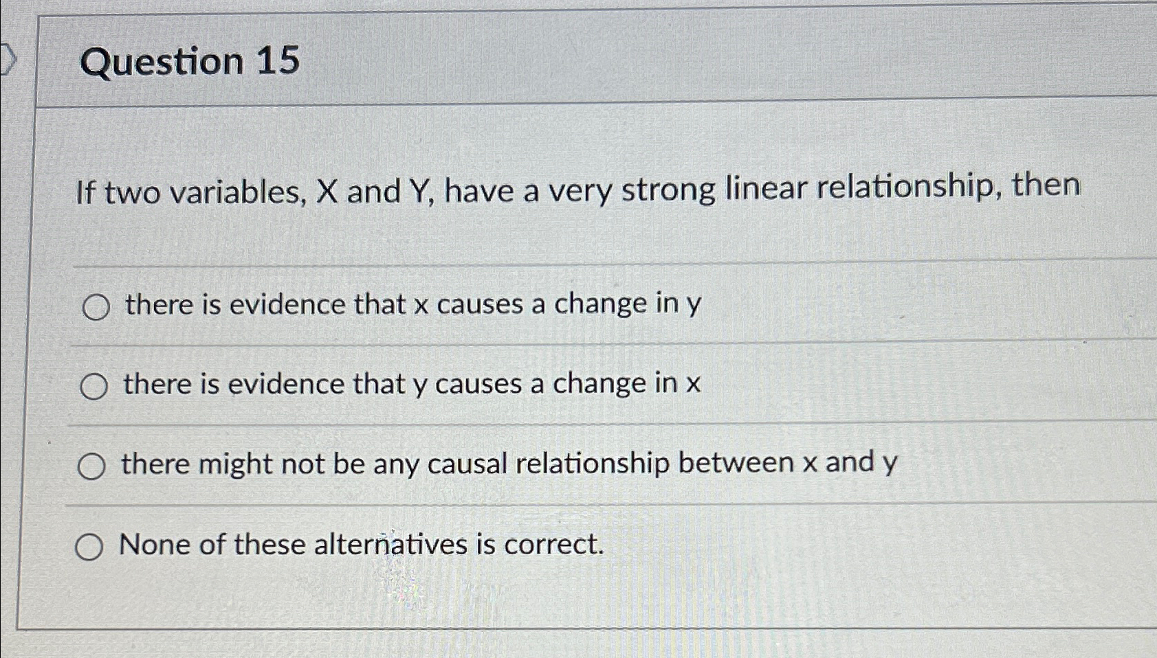 Solved Question 15If two variables, x and Y, have a very | Chegg.com Solved Question 15If two variables, x and Y, have a very | Chegg.com