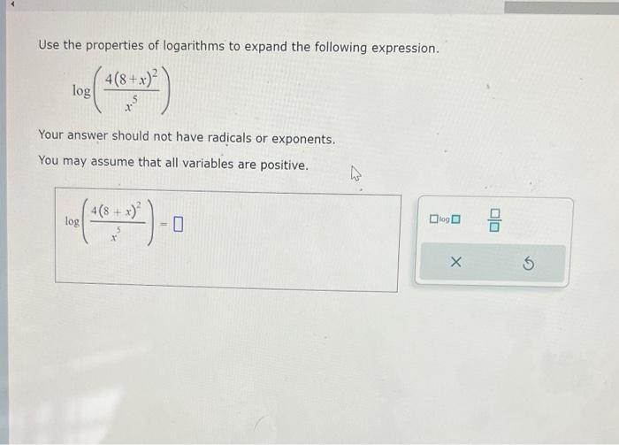 Solved Use the properties of logarithms to expand the | Chegg.com