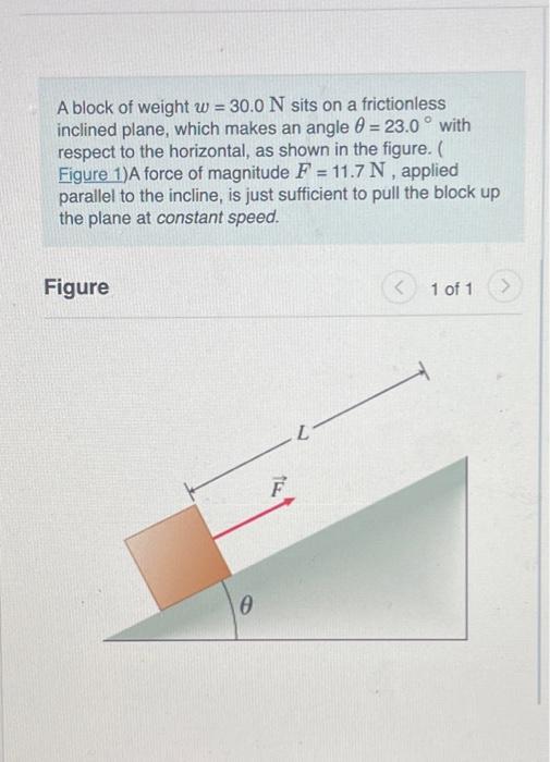 Solved A block of weight w=30.0 N sits on a frictionless | Chegg.com