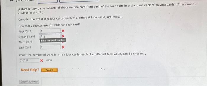Solved A state lottery game consists of choosing one card | Chegg.com