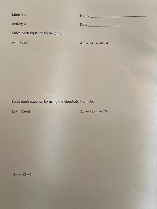 Solved Solve each equation by factoring. x2−6x=7 | Chegg.com