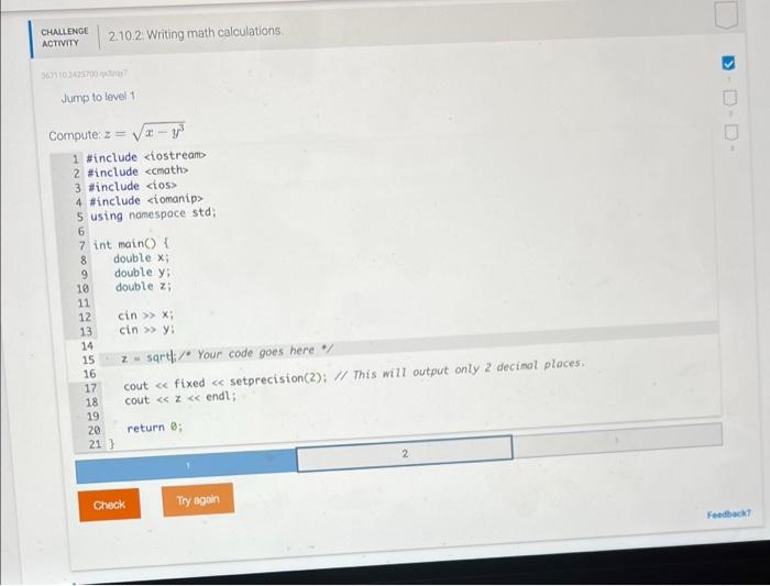 Solved CHALLENGE ACTIVITY 2.10.2 Writing math calculations | Chegg.com
