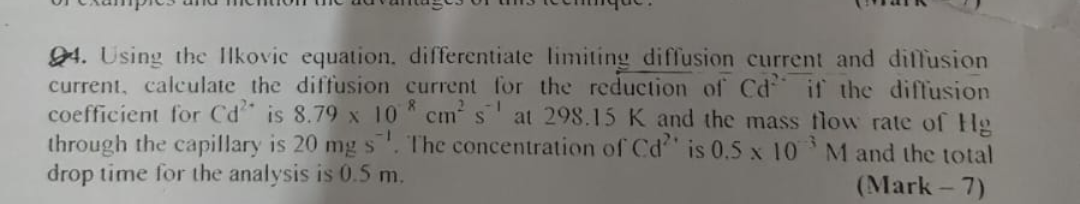 Solved Q4. ﻿Using the Ilkovic equation, differentiate | Chegg.com