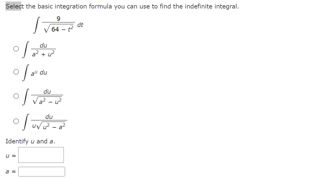Solved Select the basic integration formula you can use to | Chegg.com