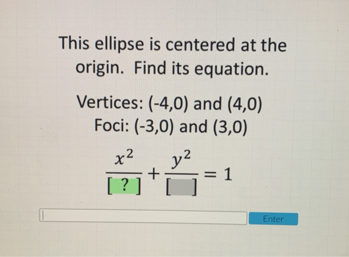 Solved This ellipse is centered at the origin. Find its | Chegg.com