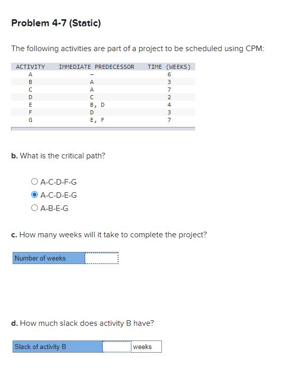 Solved Problem 4-7 (Static)The following activities are part | Chegg.com