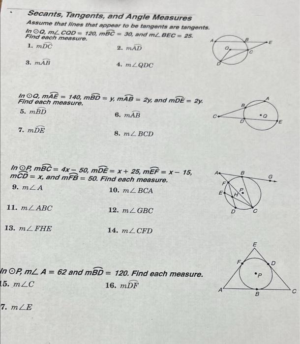 Secants, Tangents, and Angle Measures Assume that | Chegg.com