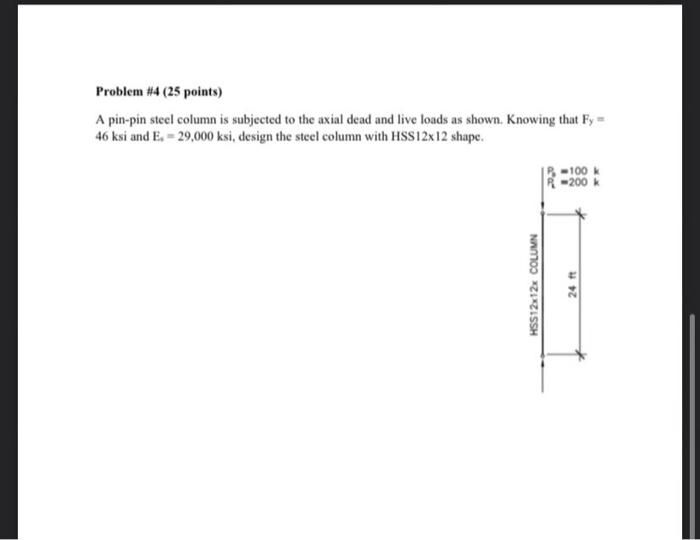 Solved Problem #4 (25 points) A pin-pin steel column is | Chegg.com