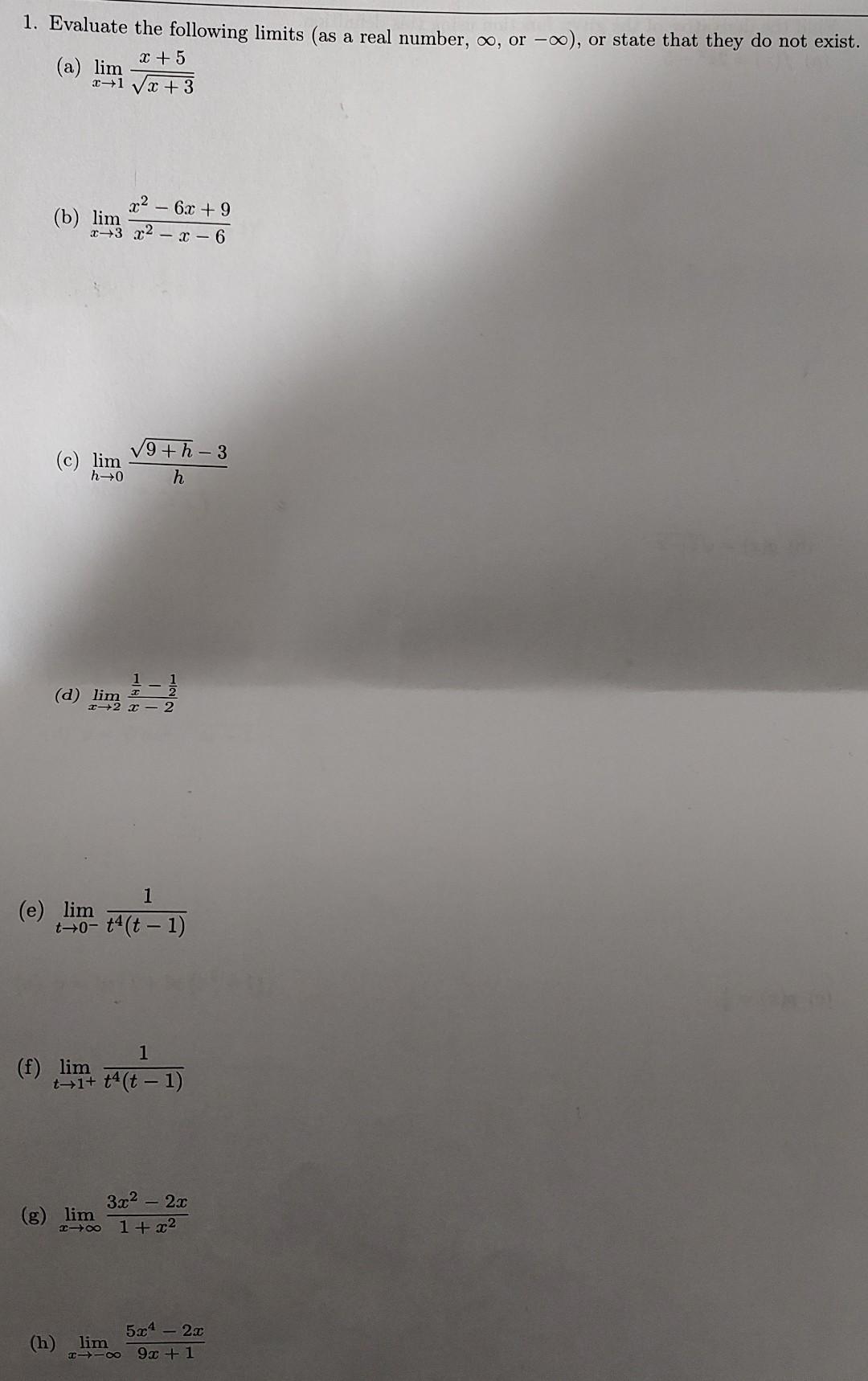 Solved A Limx→1x 3x 5 B Limx→3x2−x−6x2−6x 9 C