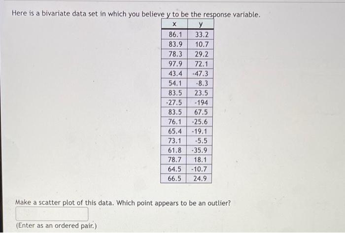 Solved Here is a bivariate data set in which you believe i | Chegg.com