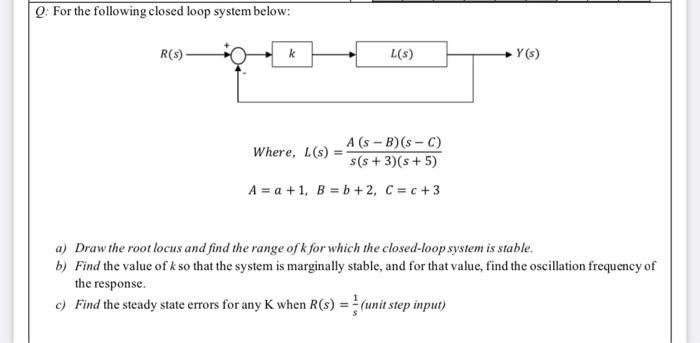 Solved Q : For the following closed loop system below: | Chegg.com