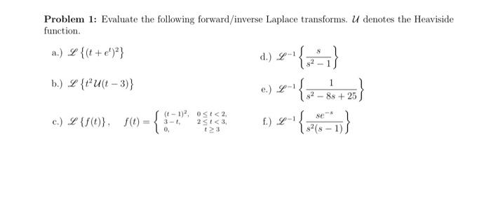 Solved Problem 1: Evaluate the following forward/inverse | Chegg.com