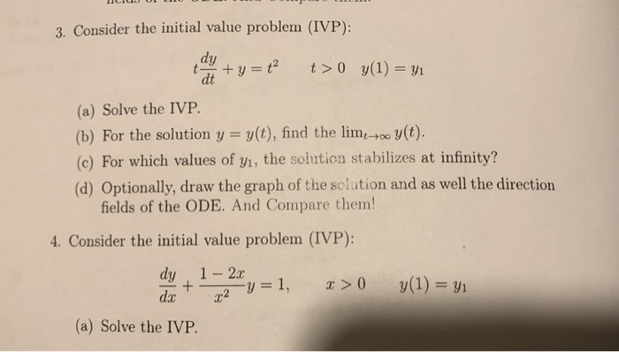 Solved 3. Consider the initial value problem (IVP): dy t +y= | Chegg.com