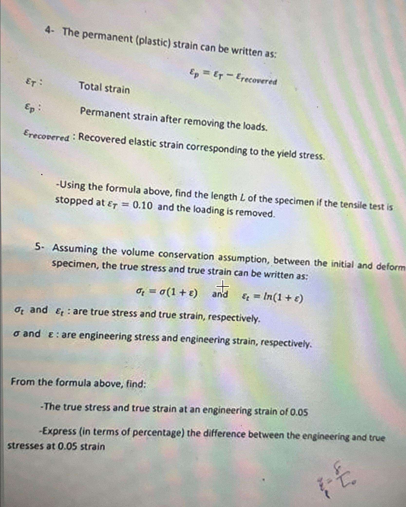 Solved The permanent (plastic) ﻿strain can be written | Chegg.com