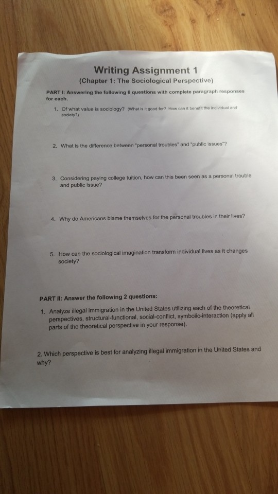 Solved Writing Assignment 1 (Chapter 1: The Sociological | Chegg.com