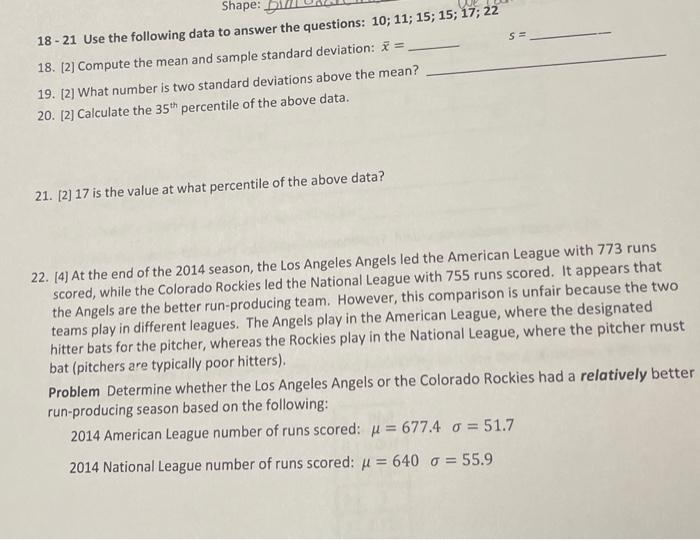 18 - 21 Use the following data to answer the | Chegg.com