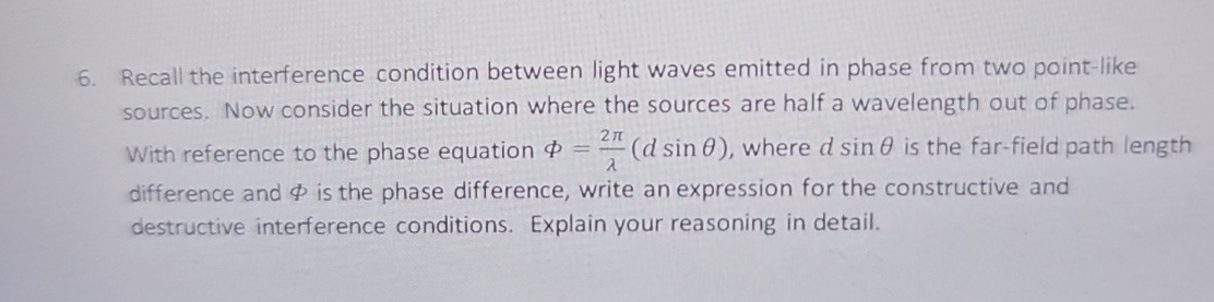 Solved Recall The Interference Condition Between Light Waves