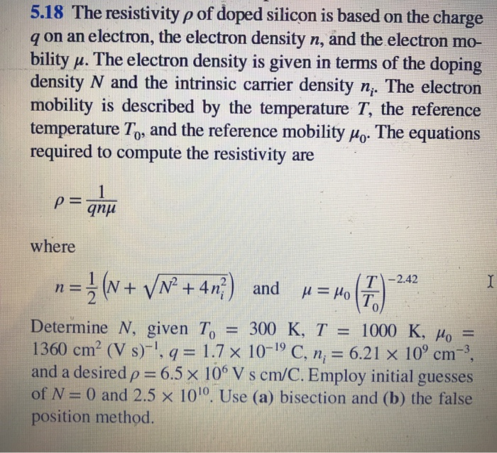 Solved 5.18 The resistivity p of doped silicon is based on | Chegg.com