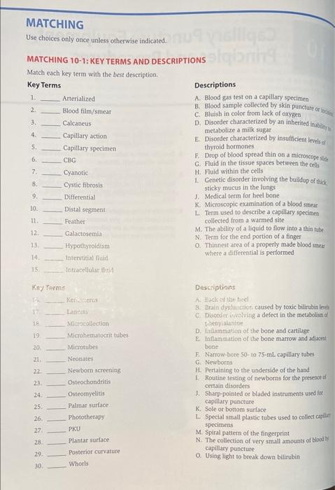 Solved MATCHING Use choices only once unless otherwise | Chegg.com