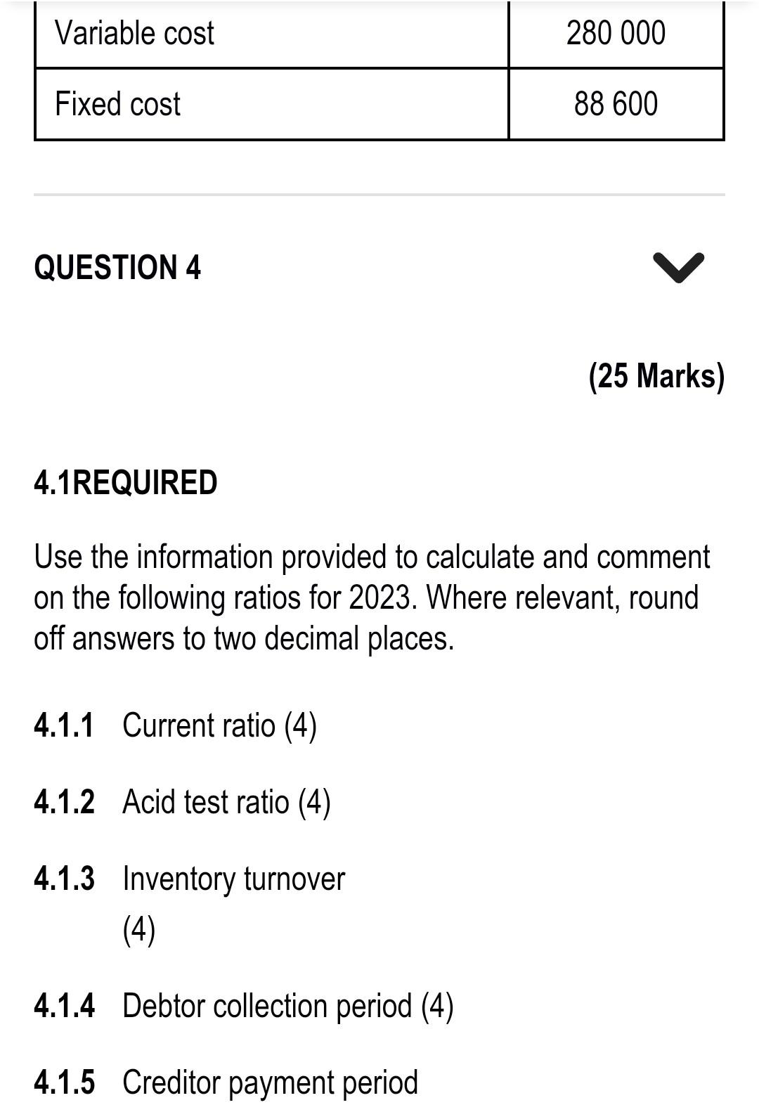 Solved Calculate the following from the information provided | Chegg.com