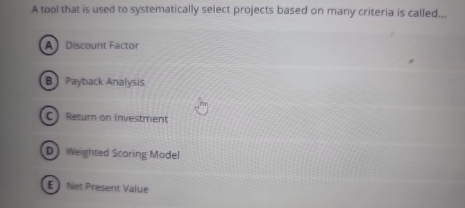 Solved A tool that is used to systematically select projects | Chegg.com