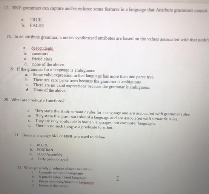 Solved 17. BNF grammars can capture and/or enforce some | Chegg.com